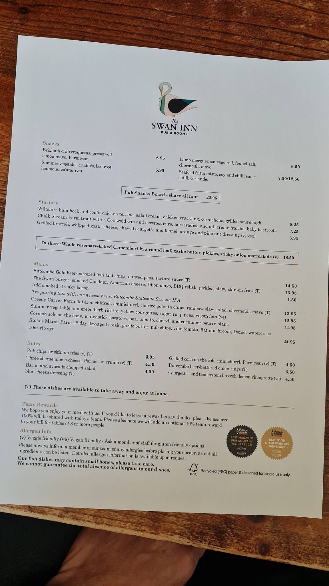 Menu at The Swan Inn, Rowberrow pub & bar, Winscombe, Rowberrow Ln