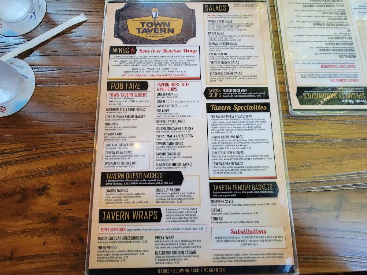 Carta del pub y bar Town Tavern of Morganton, Morganton