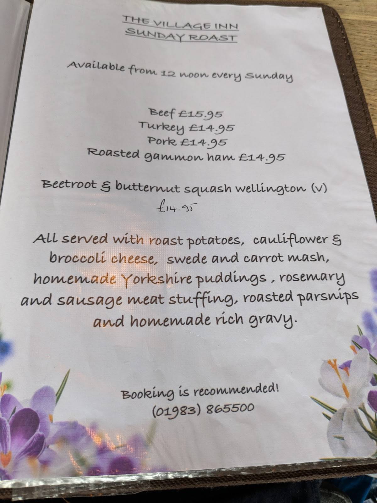 Menu at The Village Inn pub & bar, Shanklin
