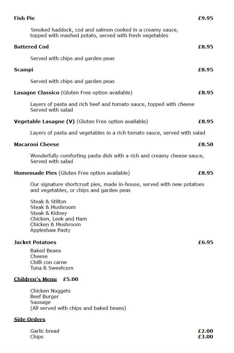 Menu at The Walnut Tree pub & bar, Andover
