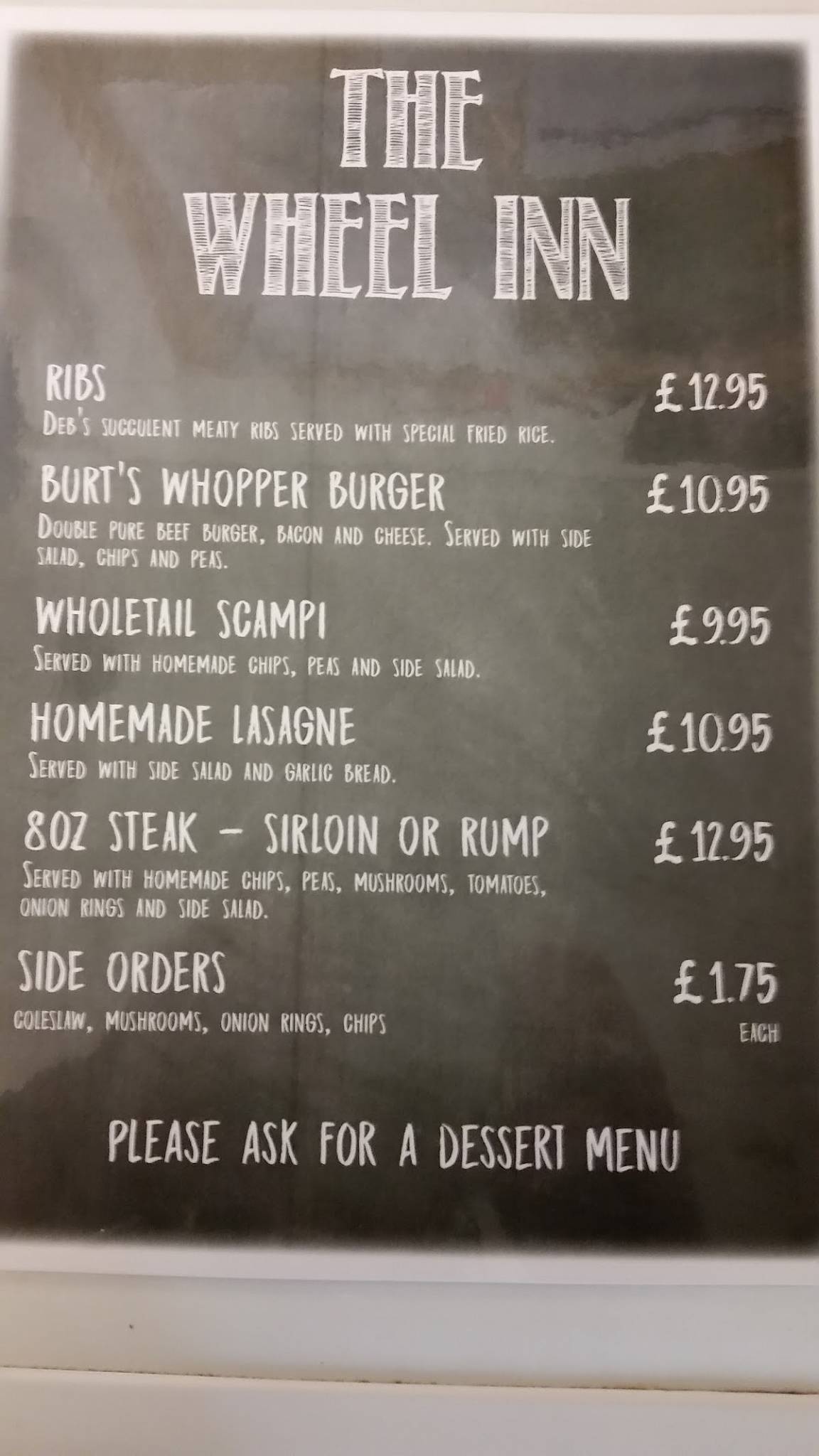 Menu at The Wheel Inn pub & bar, Wisbech Saint Mary, High Road
