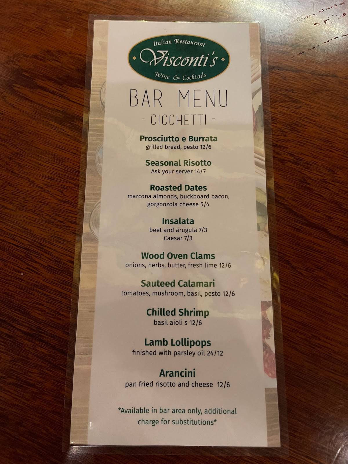 Menu at Visconti's Italian Restaurant, Leavenworth