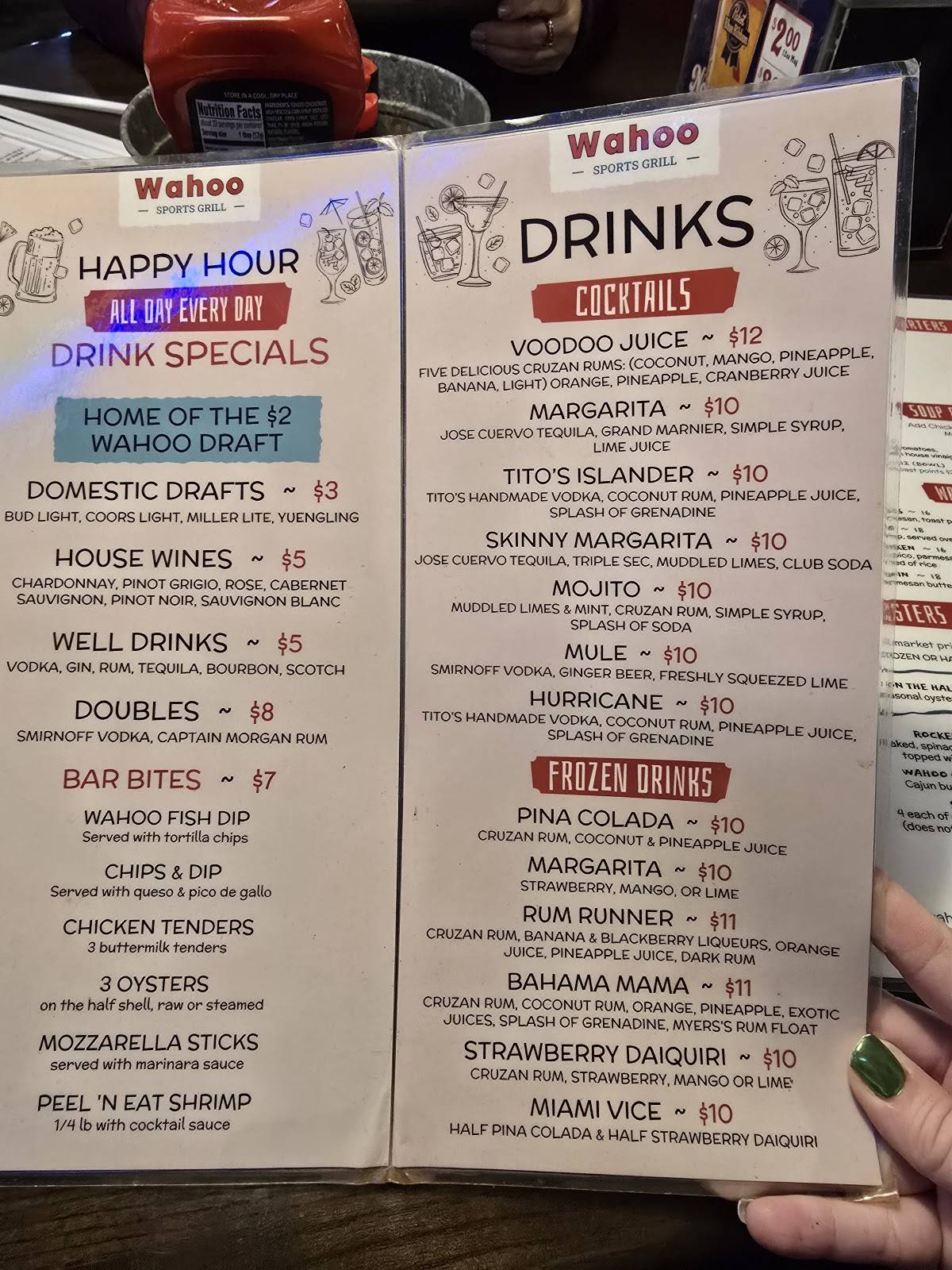 Menu at Wahoo Sports Grill restaurant, Tallahassee