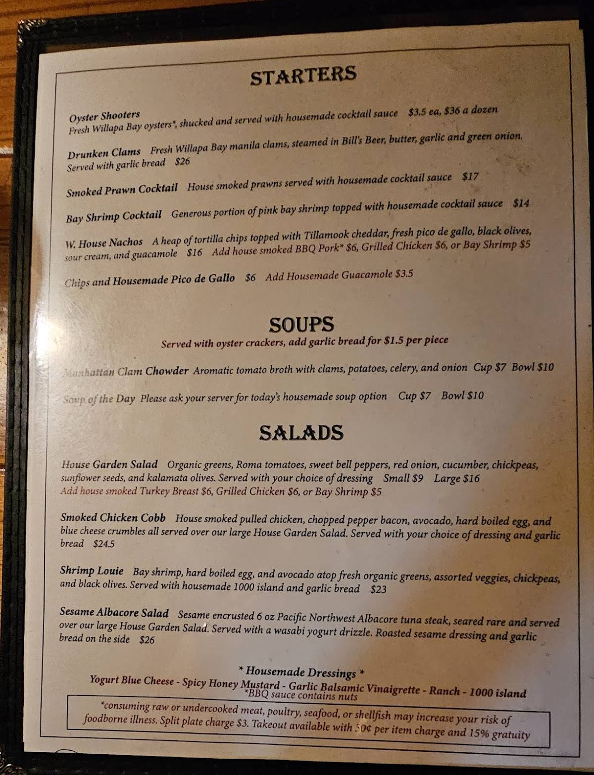 Menu at Warren House Pub, Cannon Beach