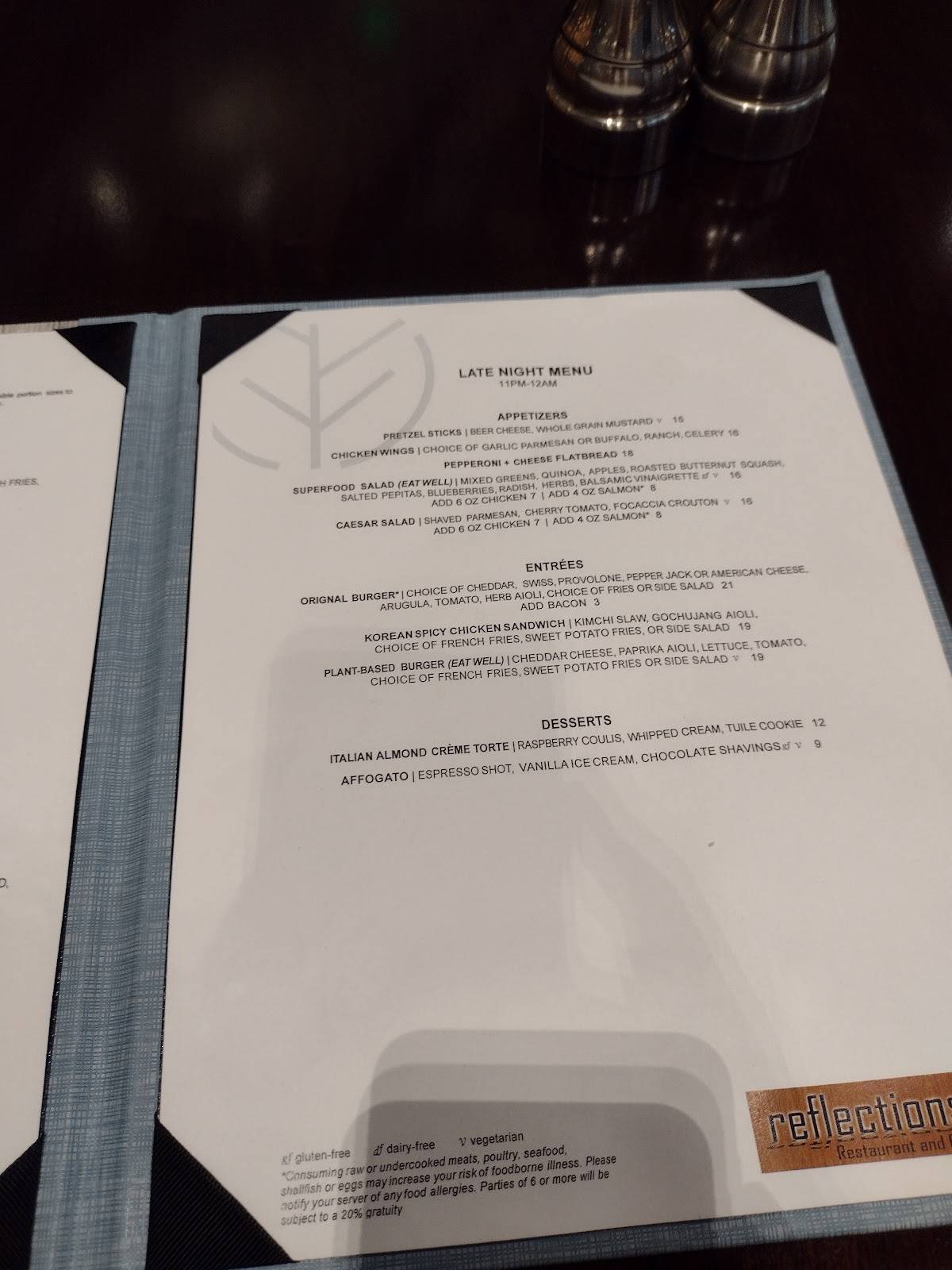 Menu at Westin Reflections Lounge pub & bar, Romulus, 2501 Worldgateway Pl