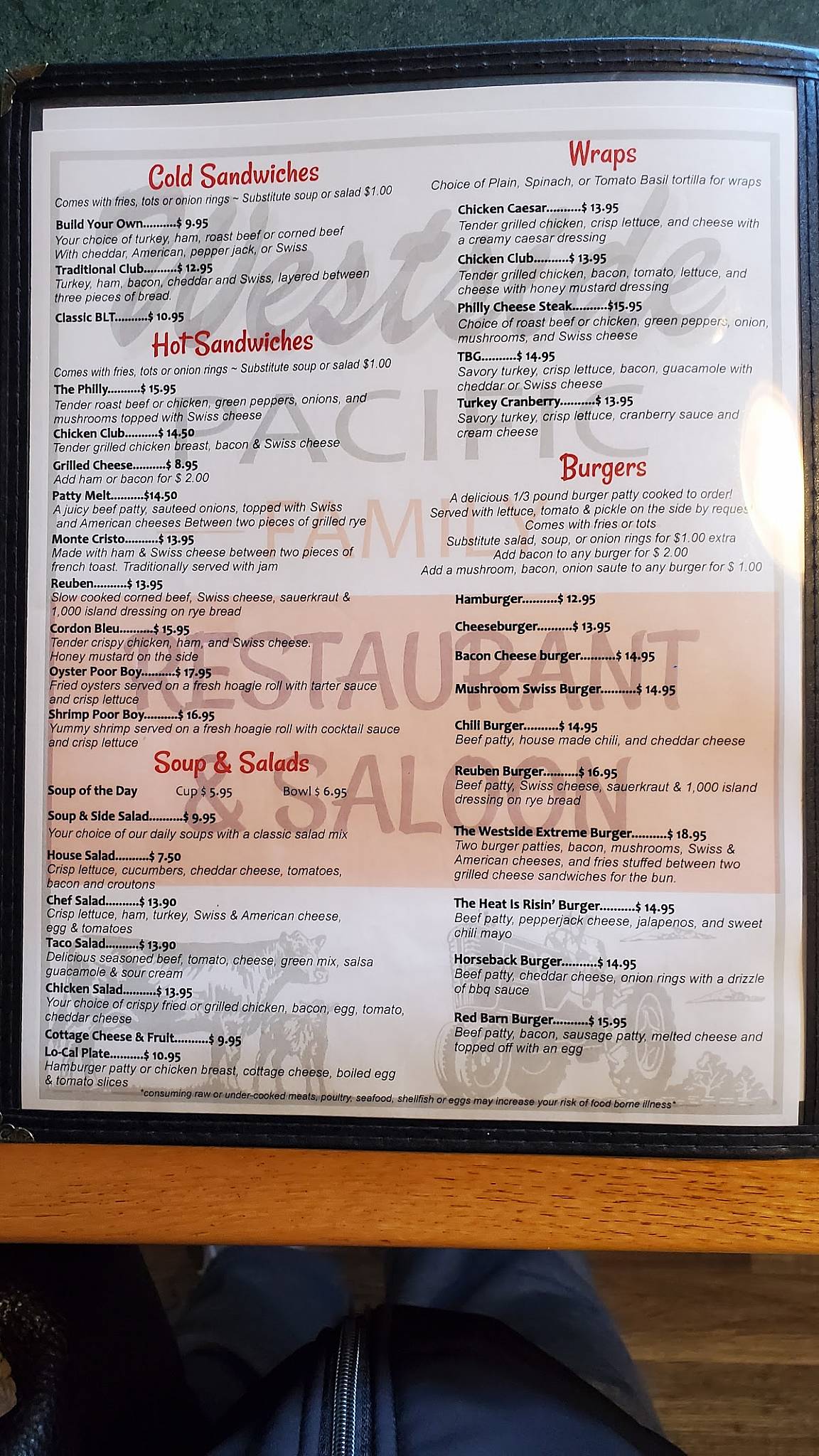Menu at Westside Pacific Family Restaurant and Saloon, Rickreall