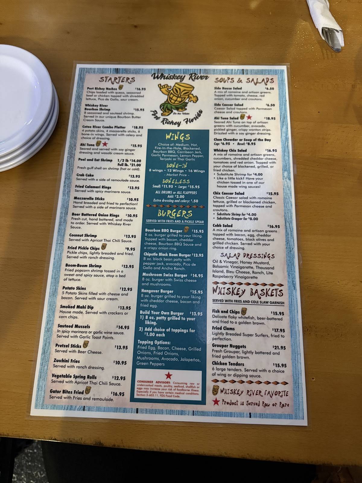 Menu at Whiskey River On The Water pub & bar, Port Richey