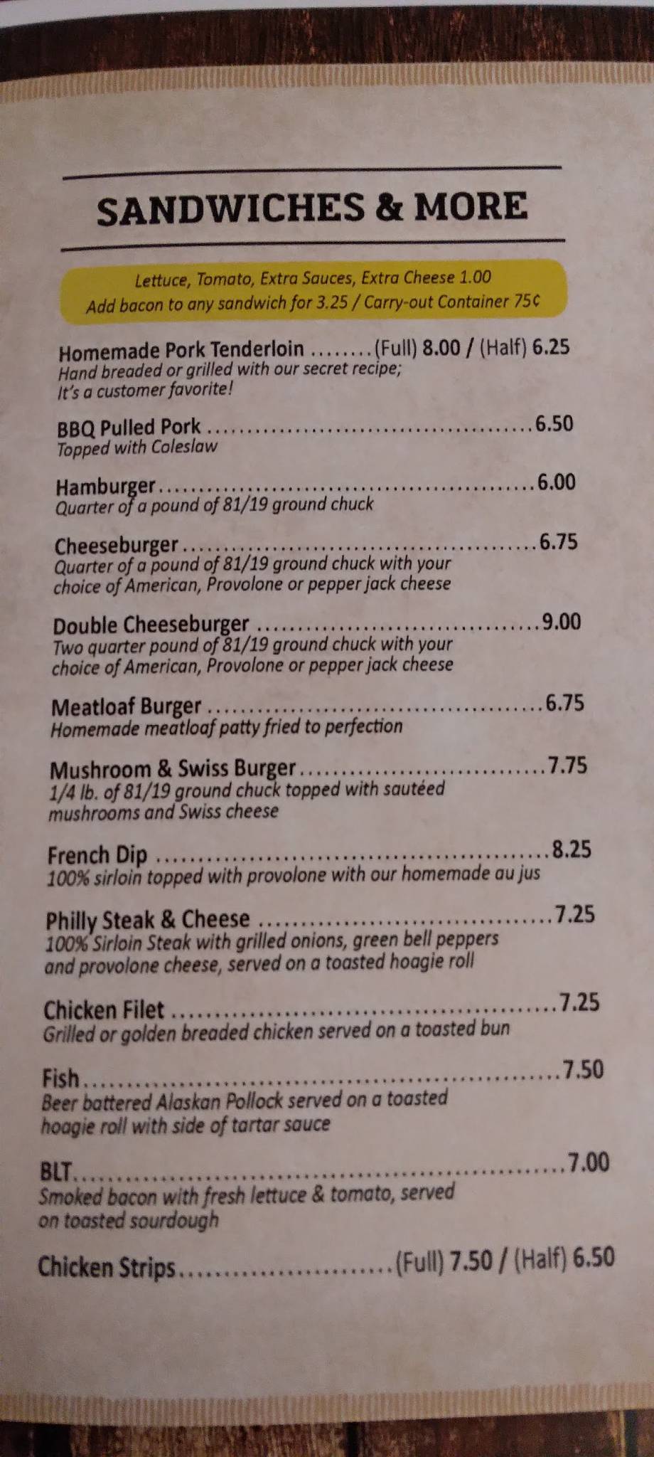 Menu at Yellow Rose Saloon pub & bar, Lomax