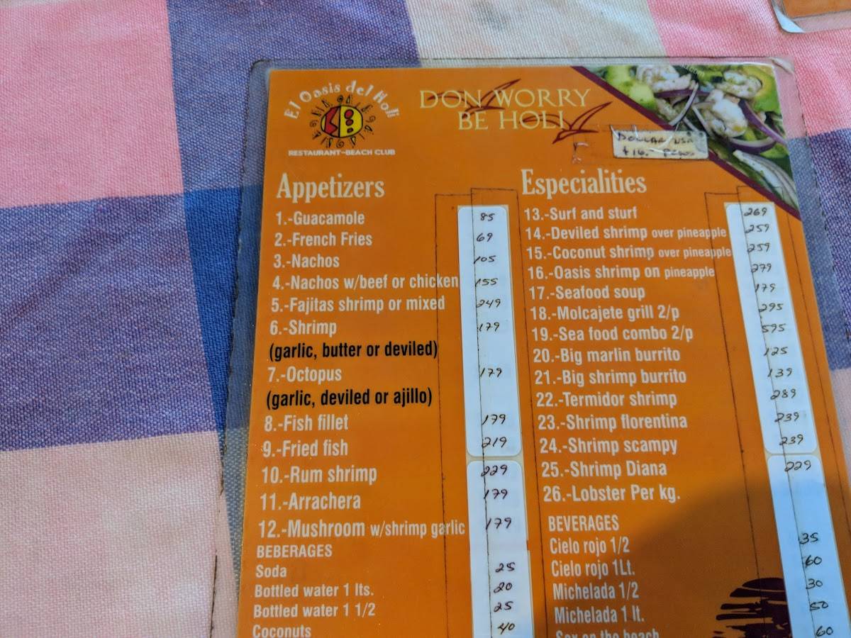 Menu at EL OASIS DEL HOLI pub & bar, Puerto Vallarta