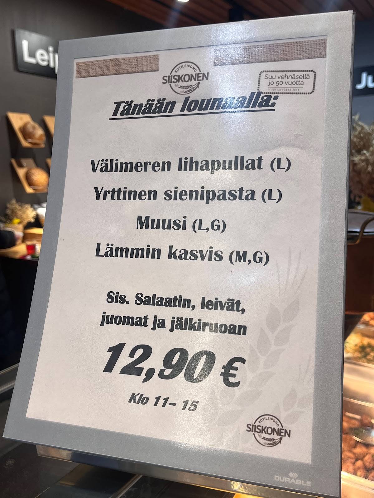 Menu at Punaisen Piipun Kievari Oy restaurant, Finland, Kauraleiväntie 10