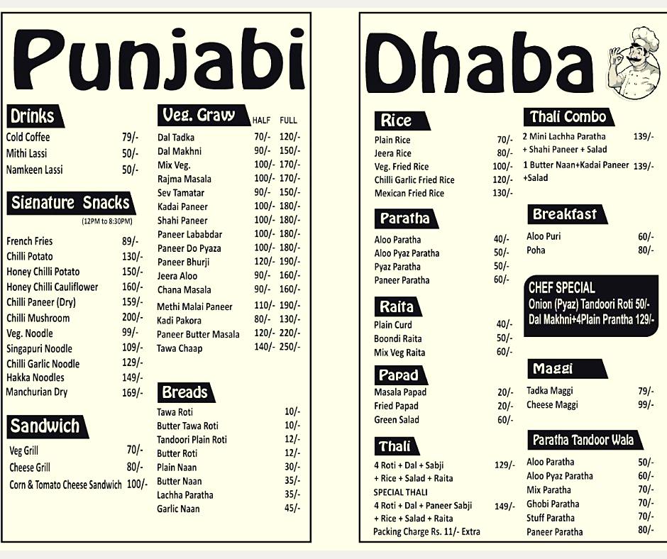 Menu at Punjabi Dhaba BY CHEF BHARAT, Gurugram