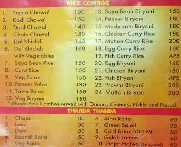 Menu at Punjabi Thali & Combos, Mumbai