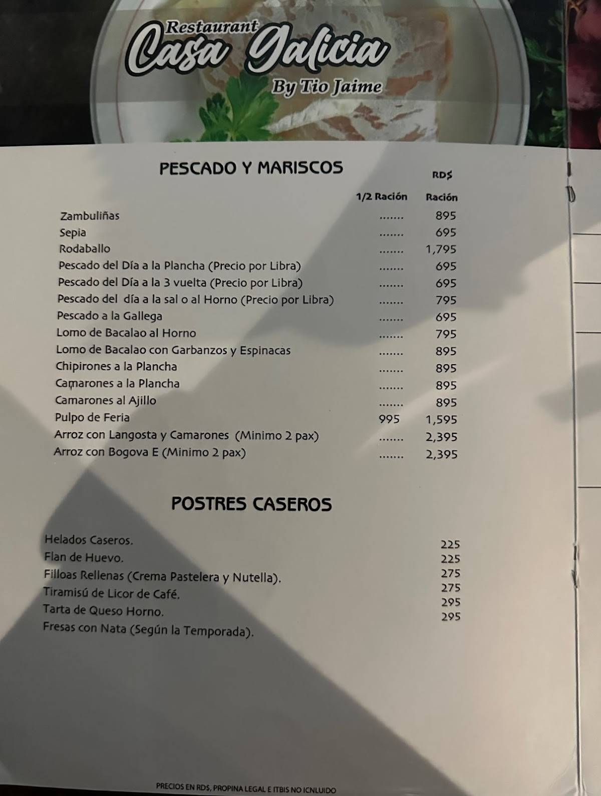 Menu at Restaurante Casa Galicia By Tio Jaime, Punta Cana, Ocean Dr
