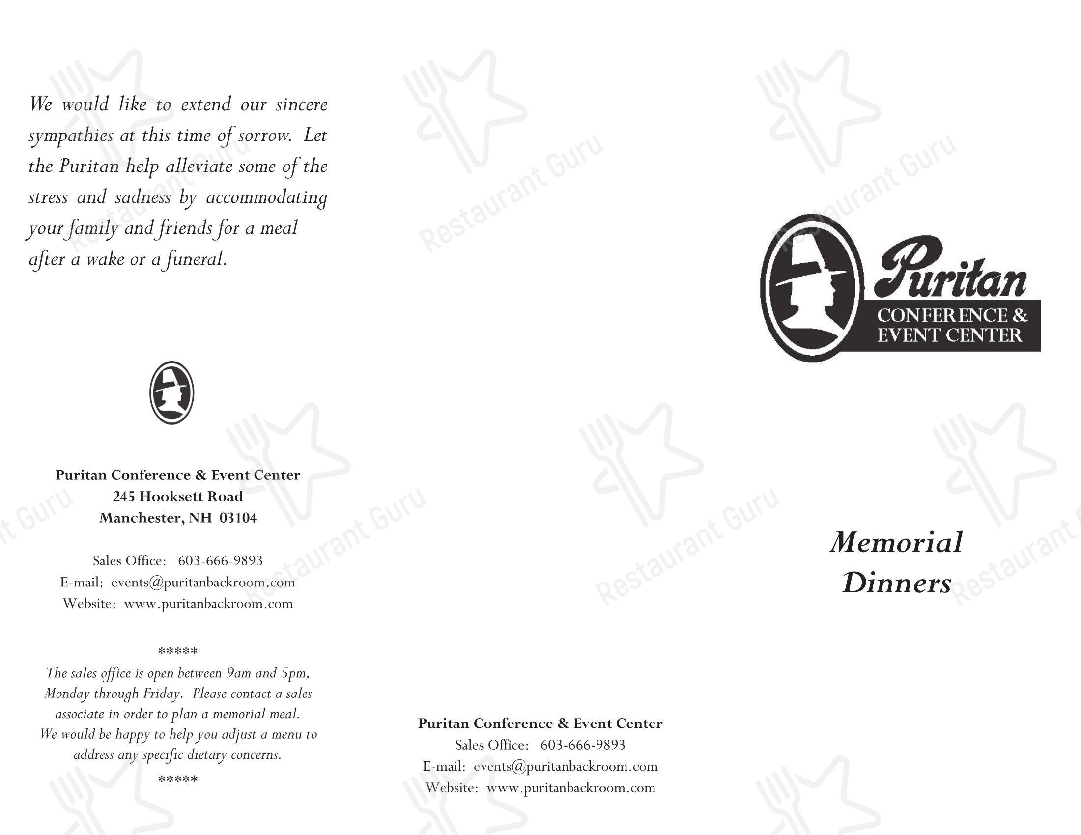 Menu at Puritan Backroom Restaurant, Manchester