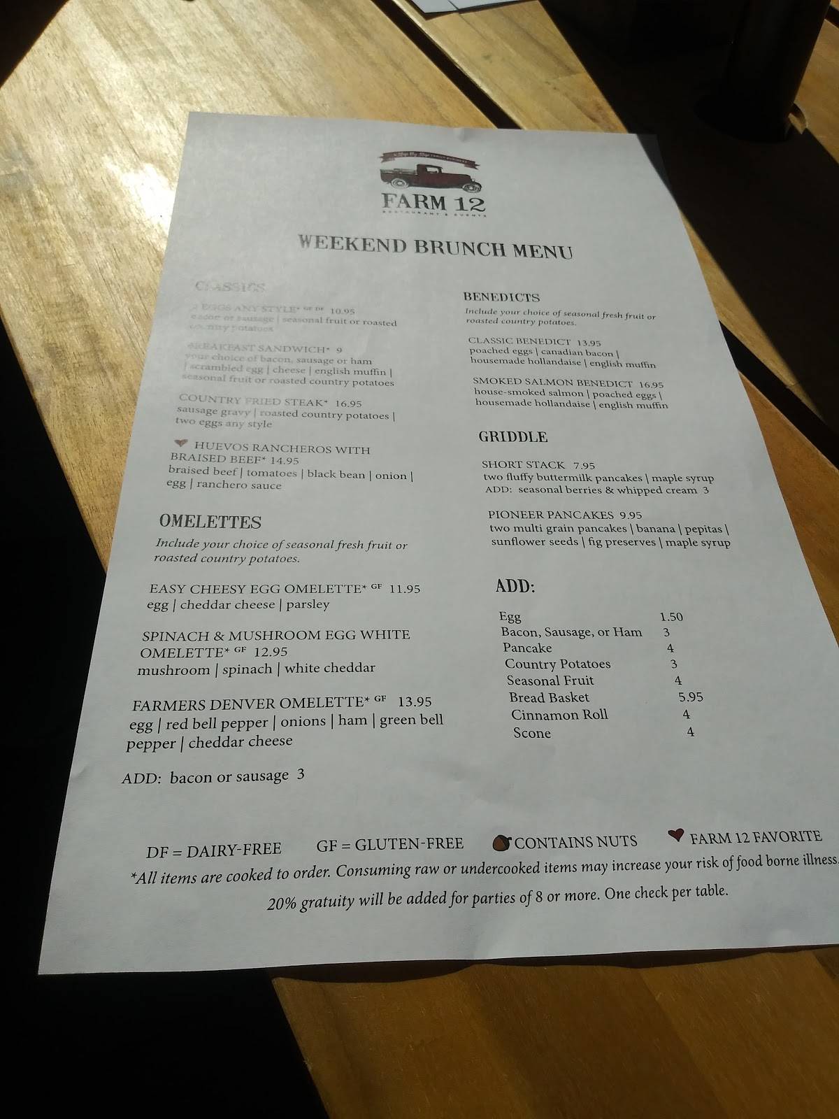 Menu at Farm 12 Restaurant, Puyallup