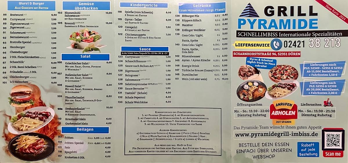 Speisekarte von Pyramide Grill fast Food, Düren
