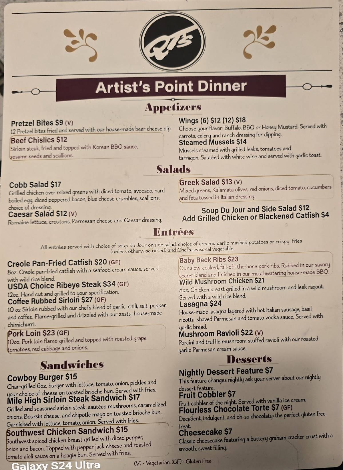 Menu at QT's Restaurant, Cody, Sheridan Ave