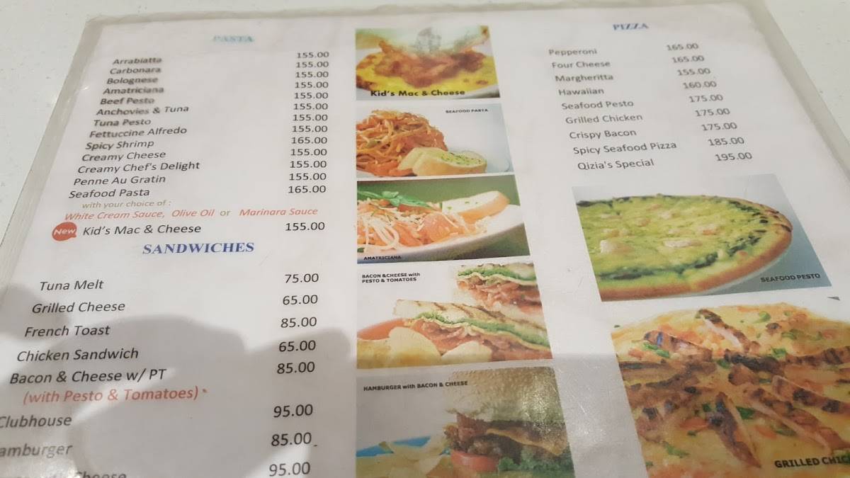 Menu at Qizia Cafe, Marikina, Katipunan Extension