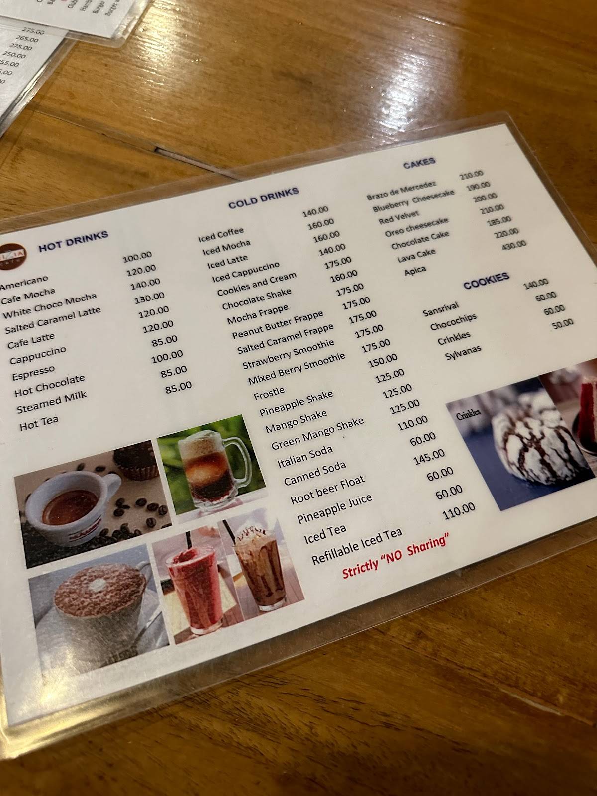 Menu at Qizia Cafe, Marikina, Katipunan Extension