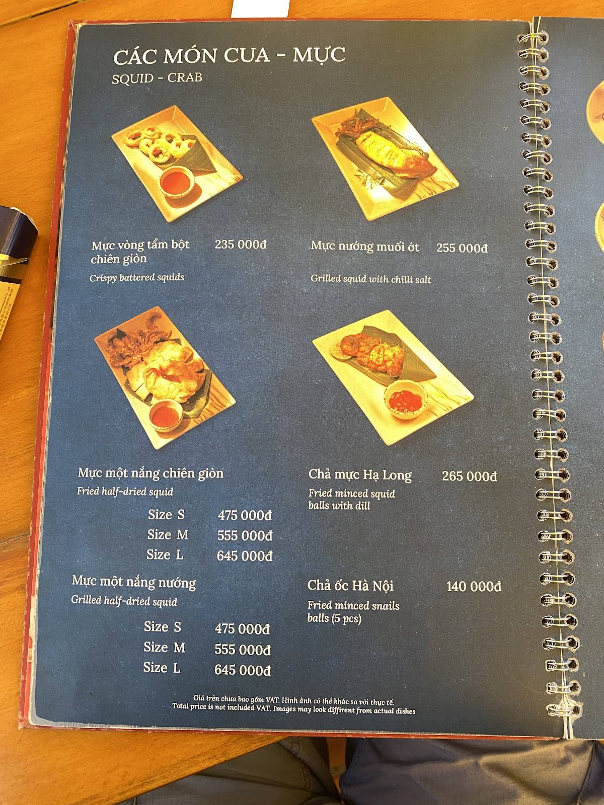 Menu at Quan An Ngon restaurant, Hanoi, 18 P. Phan Bội Châu