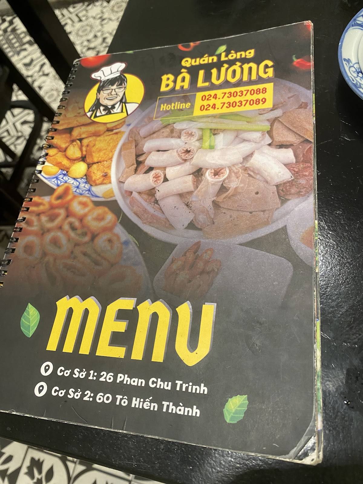 Menu at Quán Lòng Bà Lương restaurant, Hanoi, 26 P. Phan Chu Trinh