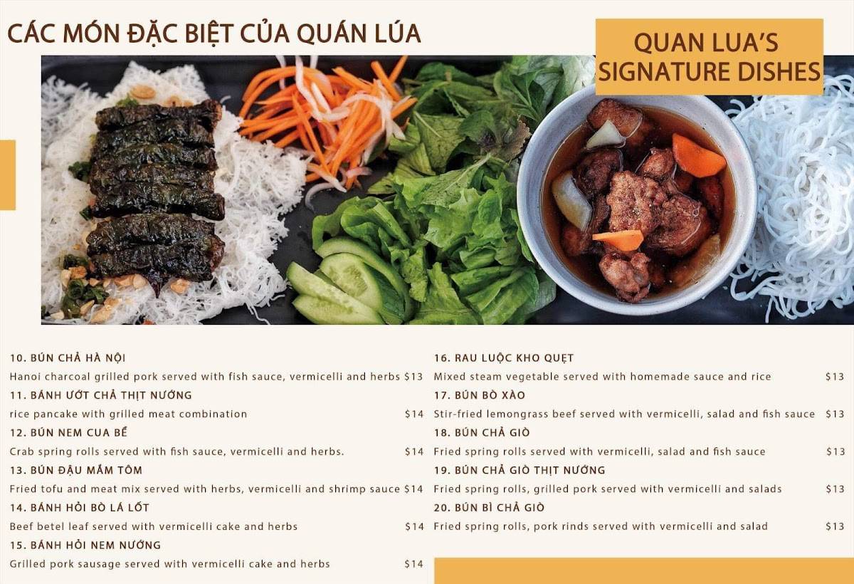 Menu at Quan Lua restaurant, Springvale