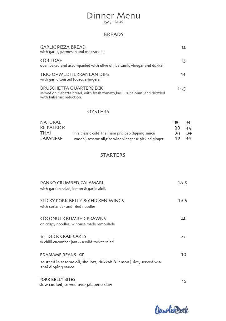 Menu at Quarterdeck Espresso Bar Restaurant, Mooloolaba