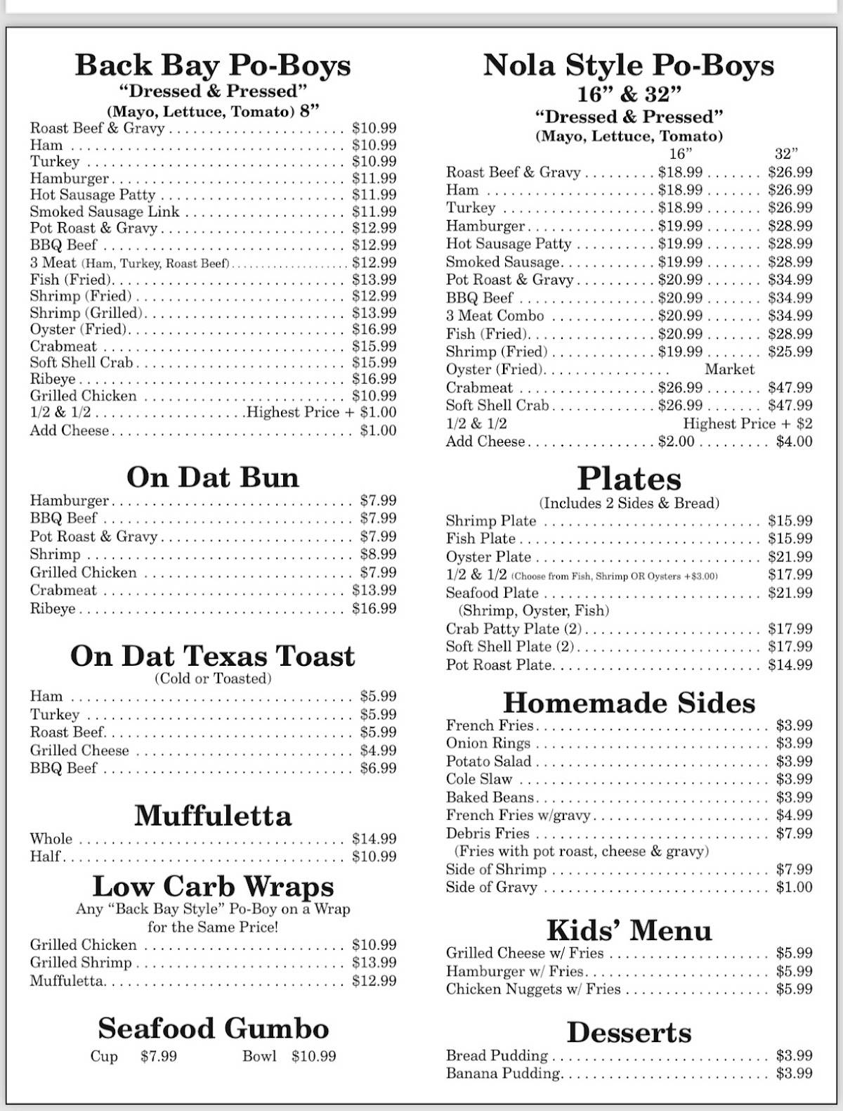 Menu at Quave Brothers Poboys and Meat Market Diberville restaurant, D ...