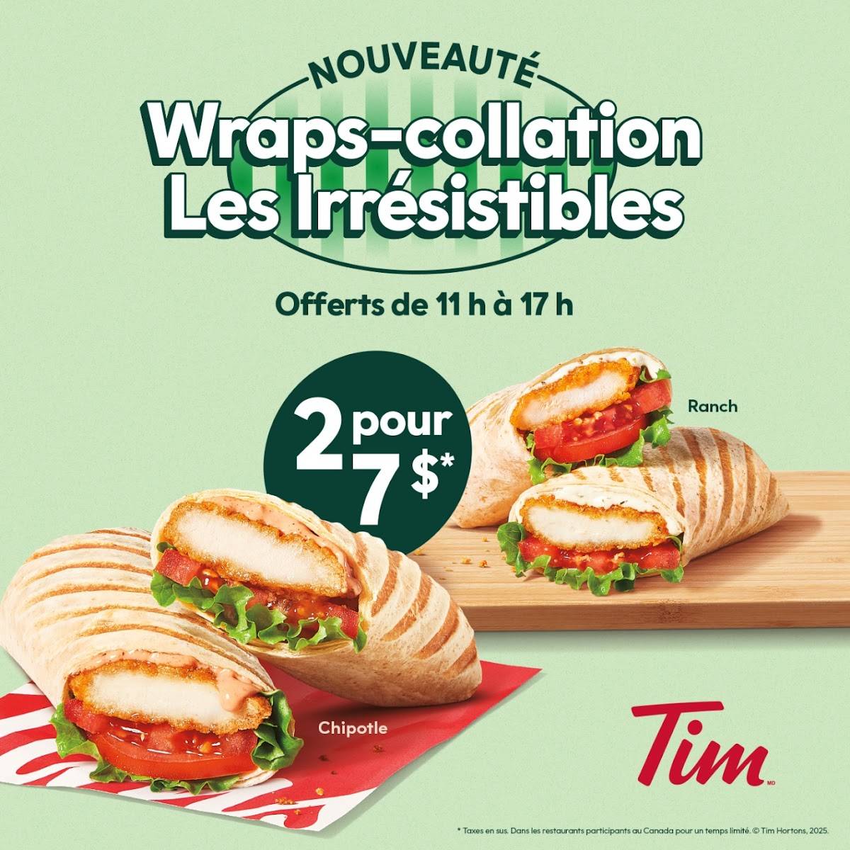 Menu au Tim Hortons restaurant, Québec, 310 Rue Étienne Dubreuil