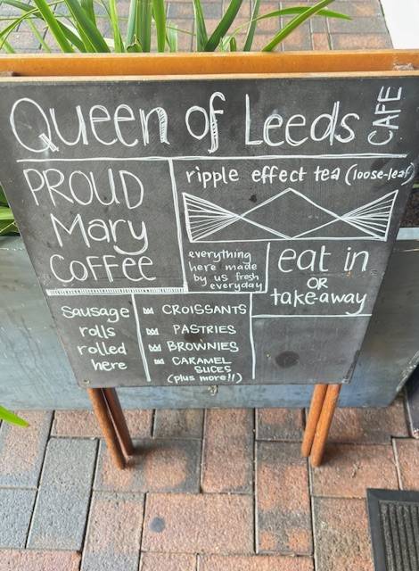 Menu at Queen of Leeds cafe, Leederville