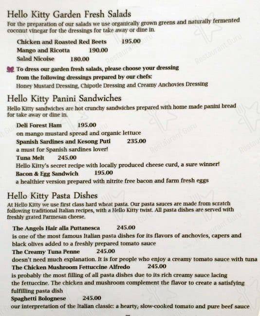 Menu at Hello Kitty Cafe, Quezon City, Ground Floor