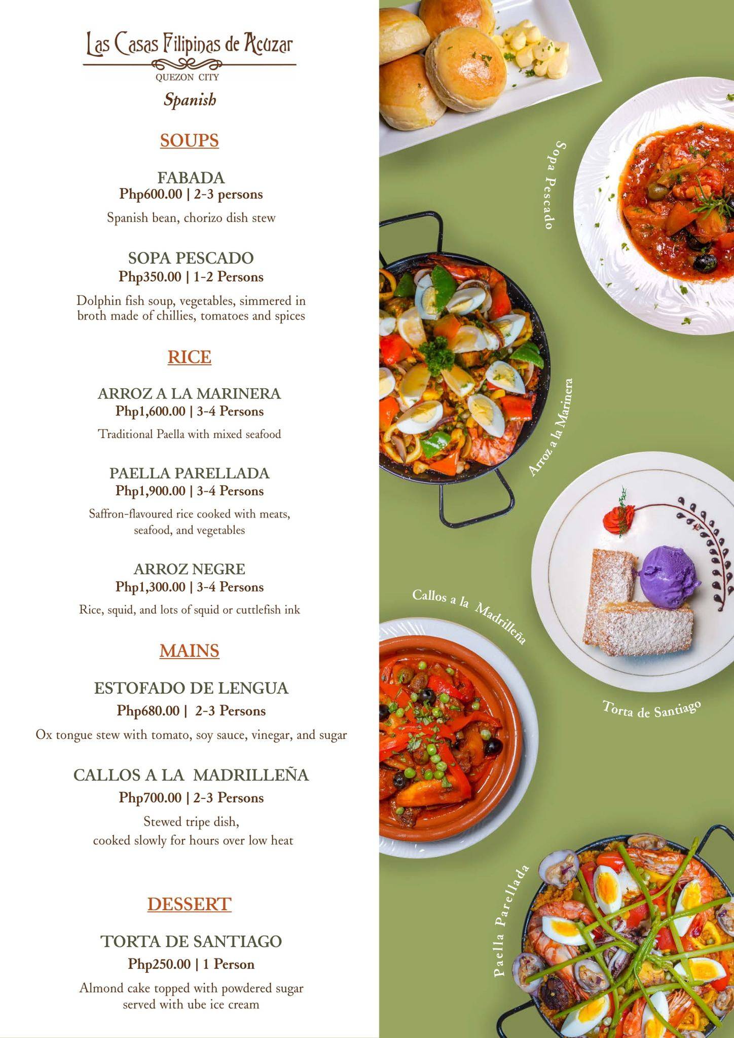 Menu at Las Casas Filipinas de Acuzar Quezon City restaurant, Quezon City