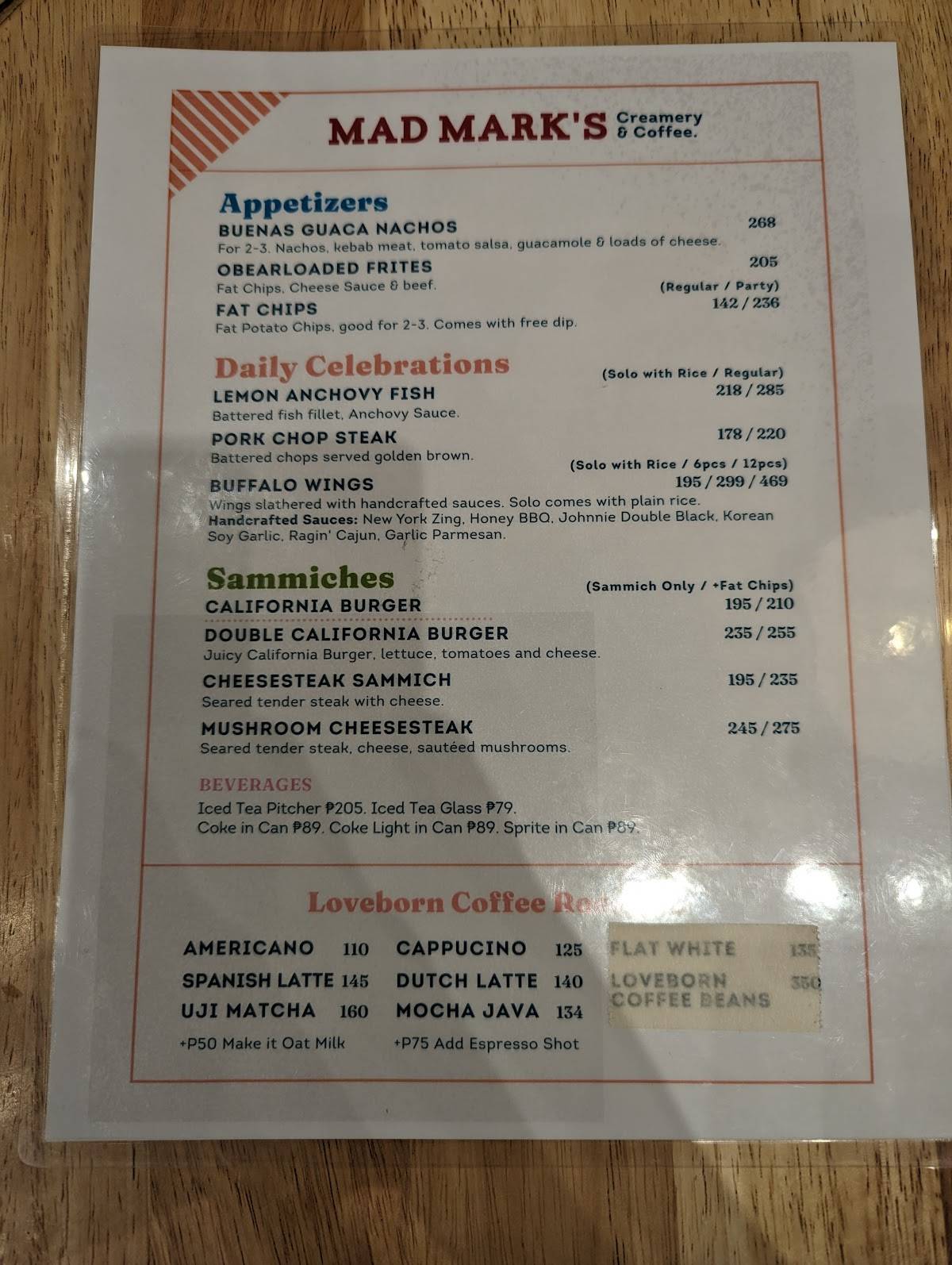 Carta del restaurante Mad Mark's Creamery SM North Edsa, North Tower ...