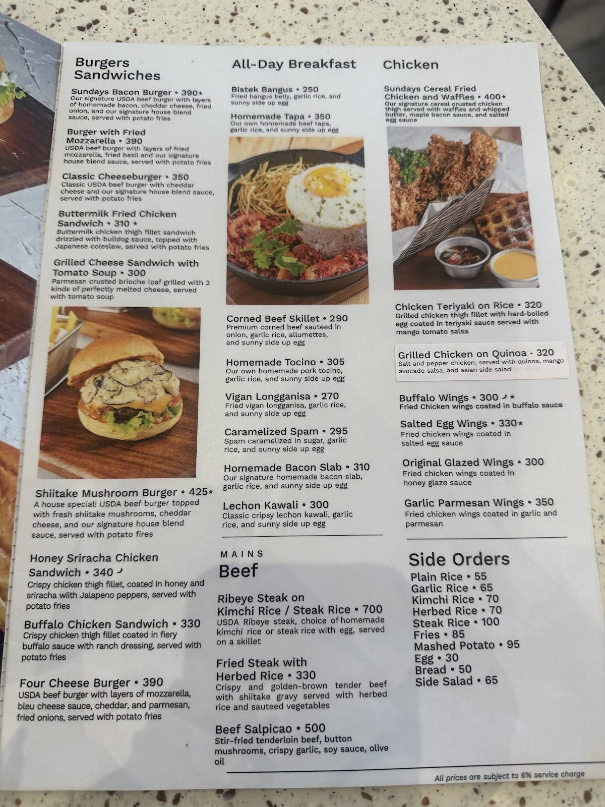 Menu at Sundays Cafe Maginhawa, Quezon City