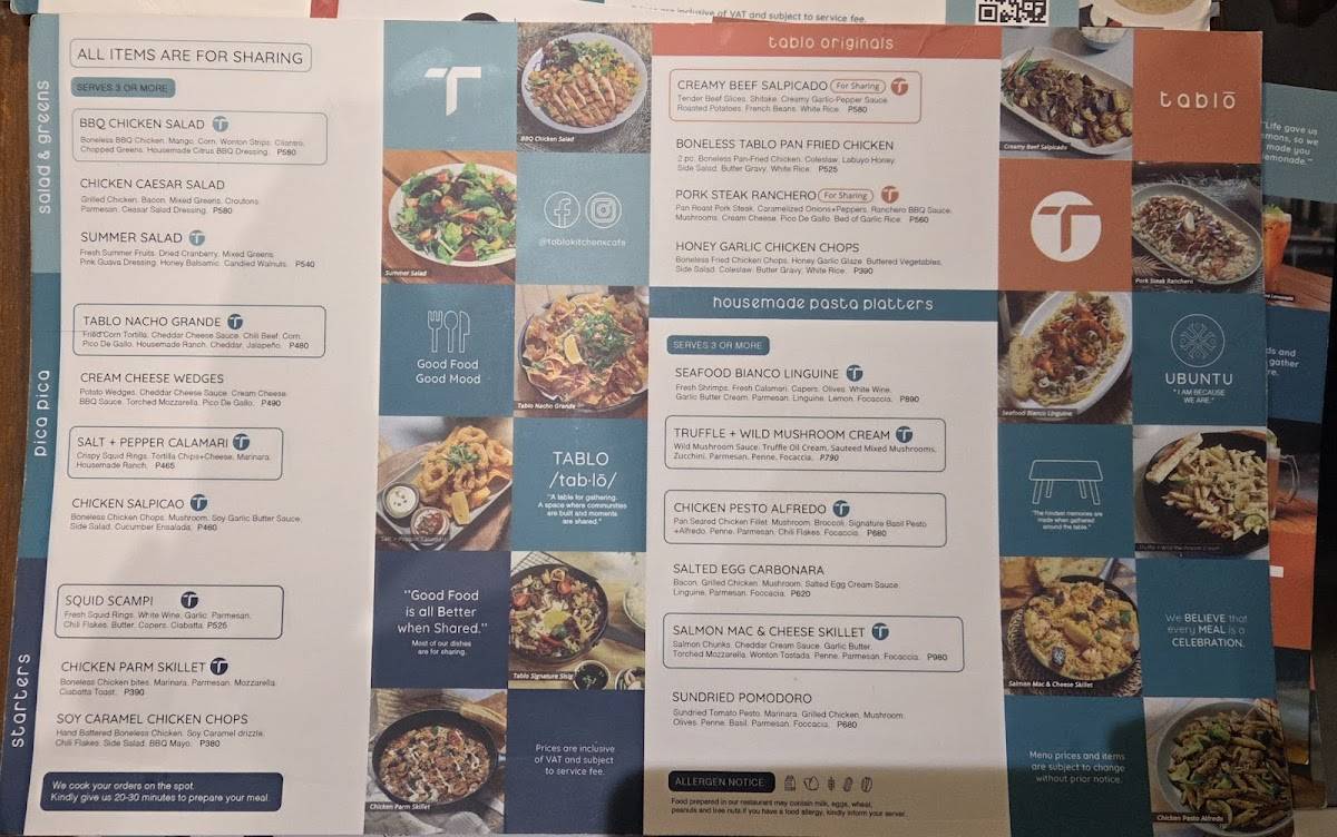 Menu at Tablo Kitchen x Cafe Timog QC, Quezon City