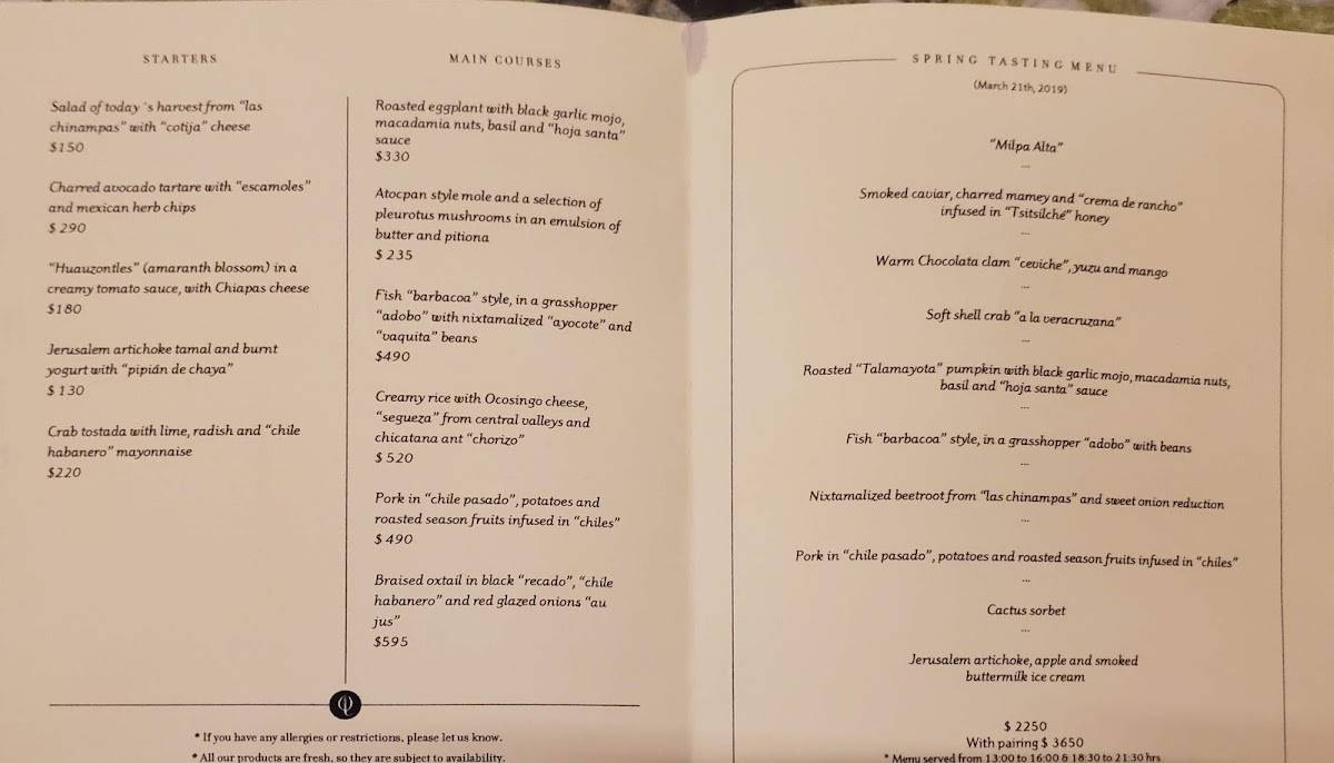 Carta del restaurante Quintonil, Ciudad López Mateos, Newton 55 Col ...