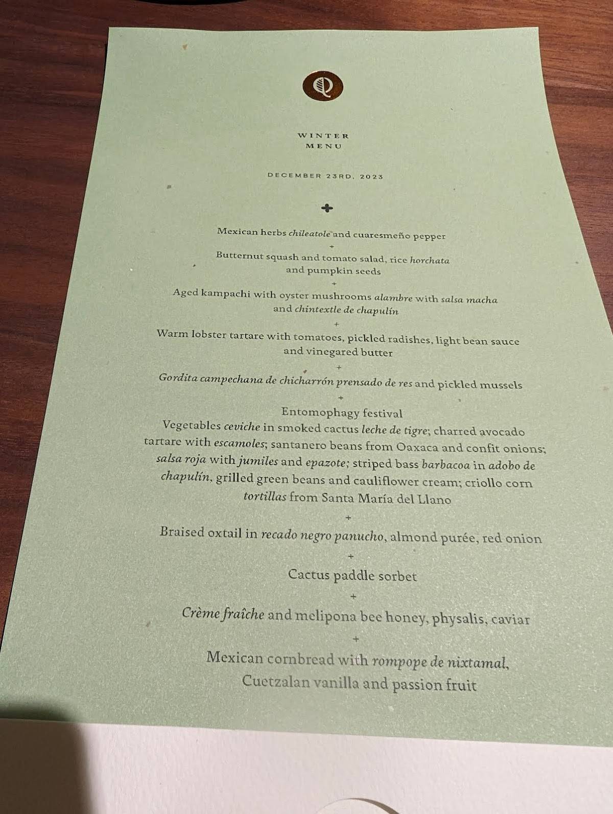Carta del restaurante Quintonil, Ciudad López Mateos, Newton 55 Col ...