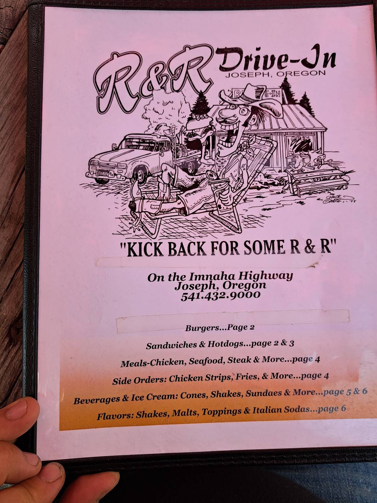 Menu at R&R Drive In restaurant, Joseph