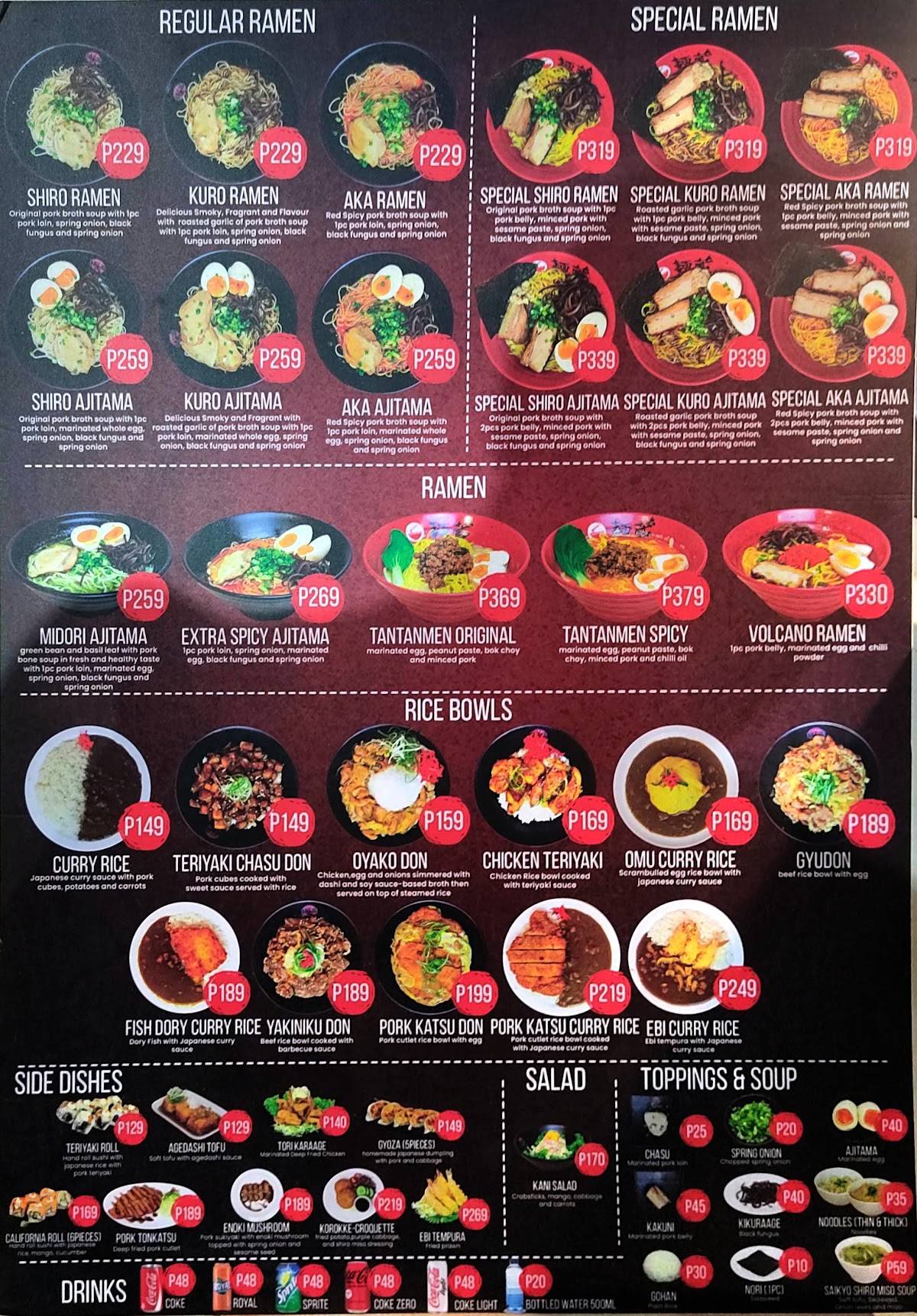 Menu at RAMEN restaurant, Muntinlupa