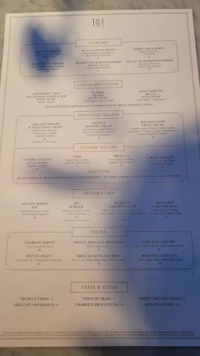 Menu at RH Courtyard Restaurant at RH Toronto, Toronto, Dufferin St