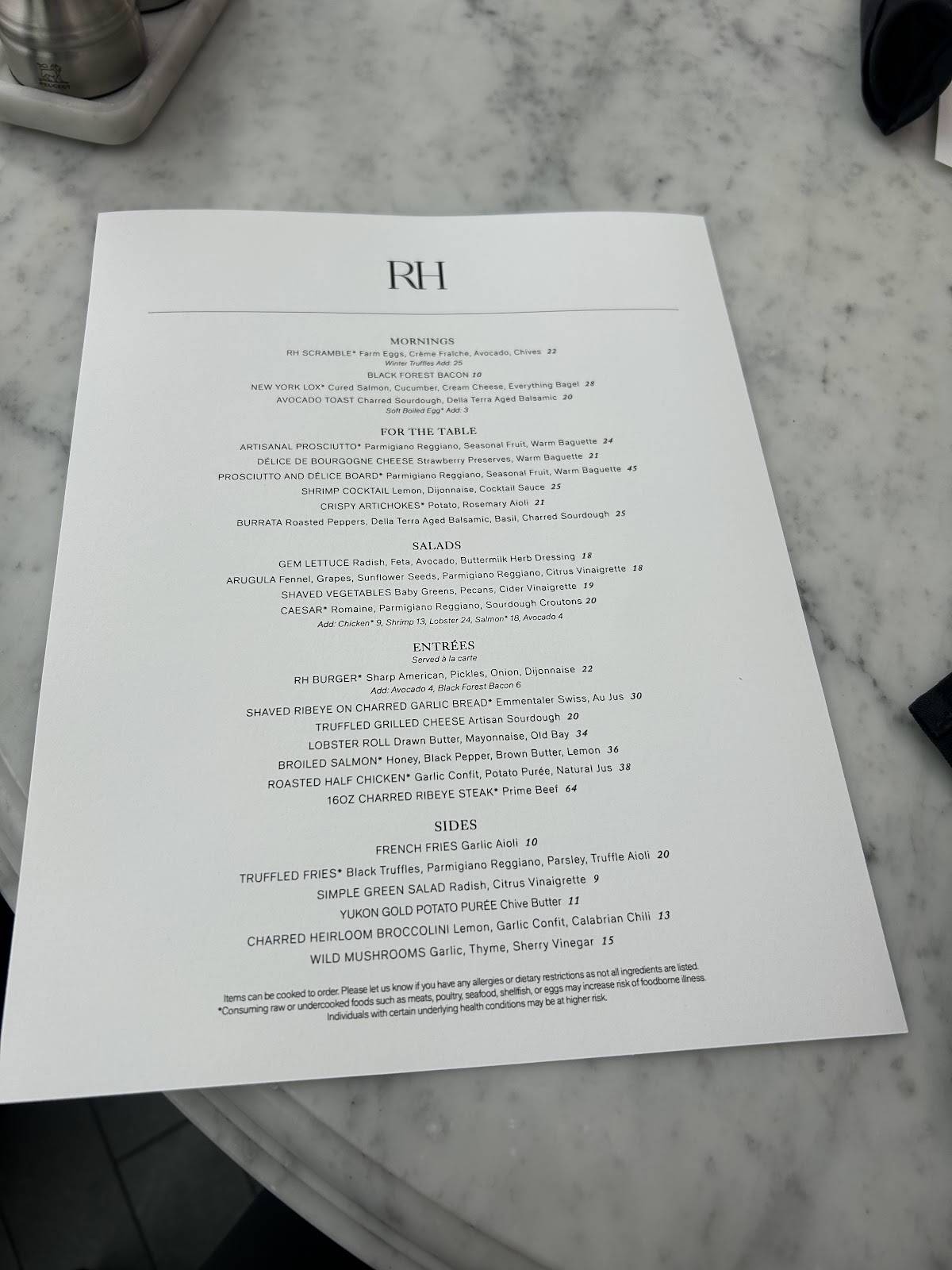 Menu at RH Rooftop Restaurant Dallas, Dallas