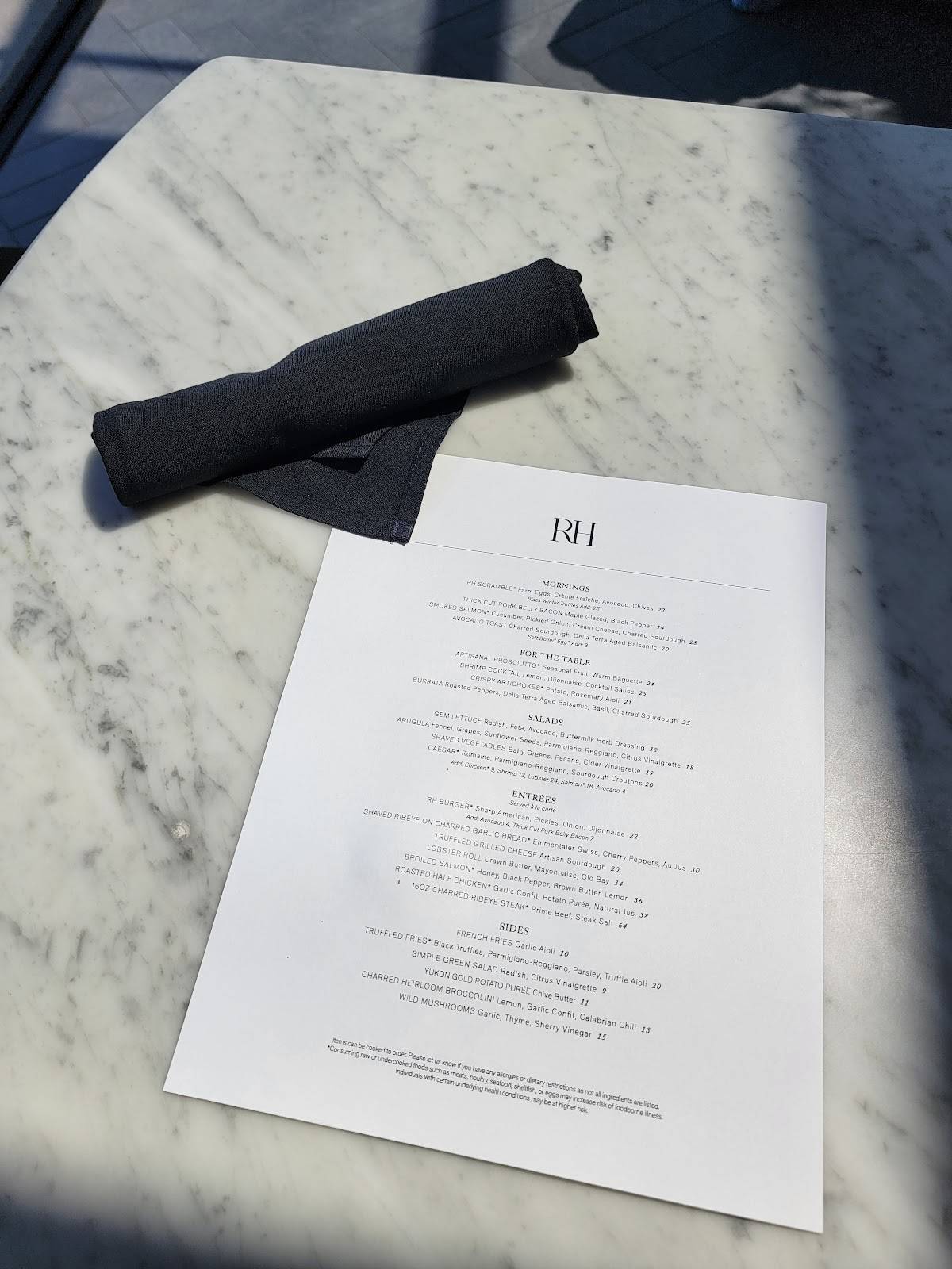 Menu at RH Rooftop Restaurant Dallas, Dallas