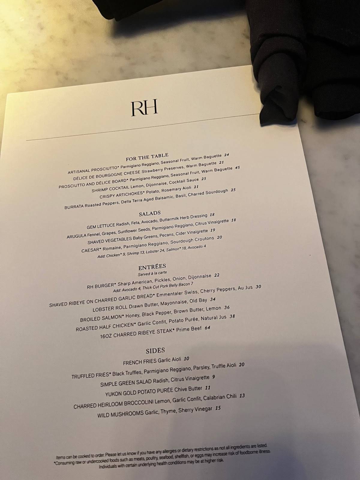 Menu at RH Rooftop Restaurant Dallas, Dallas