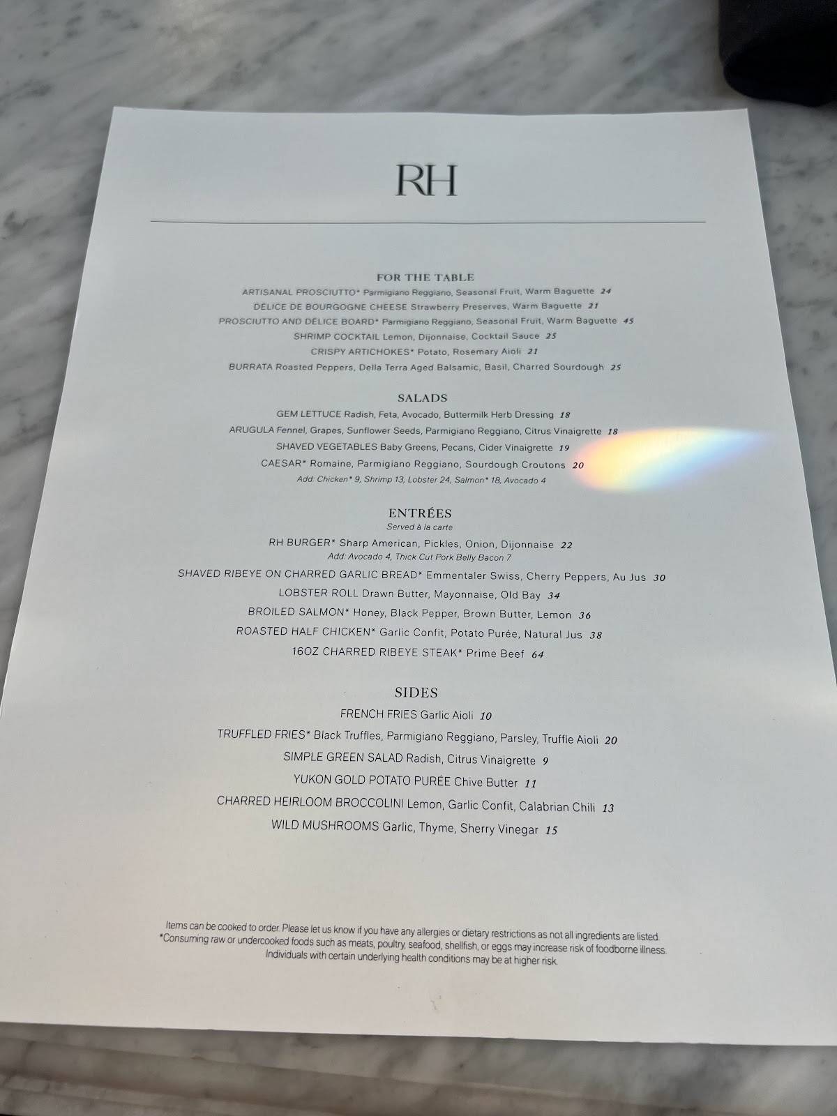 Menu at RH Rooftop Restaurant West Palm, West Palm Beach