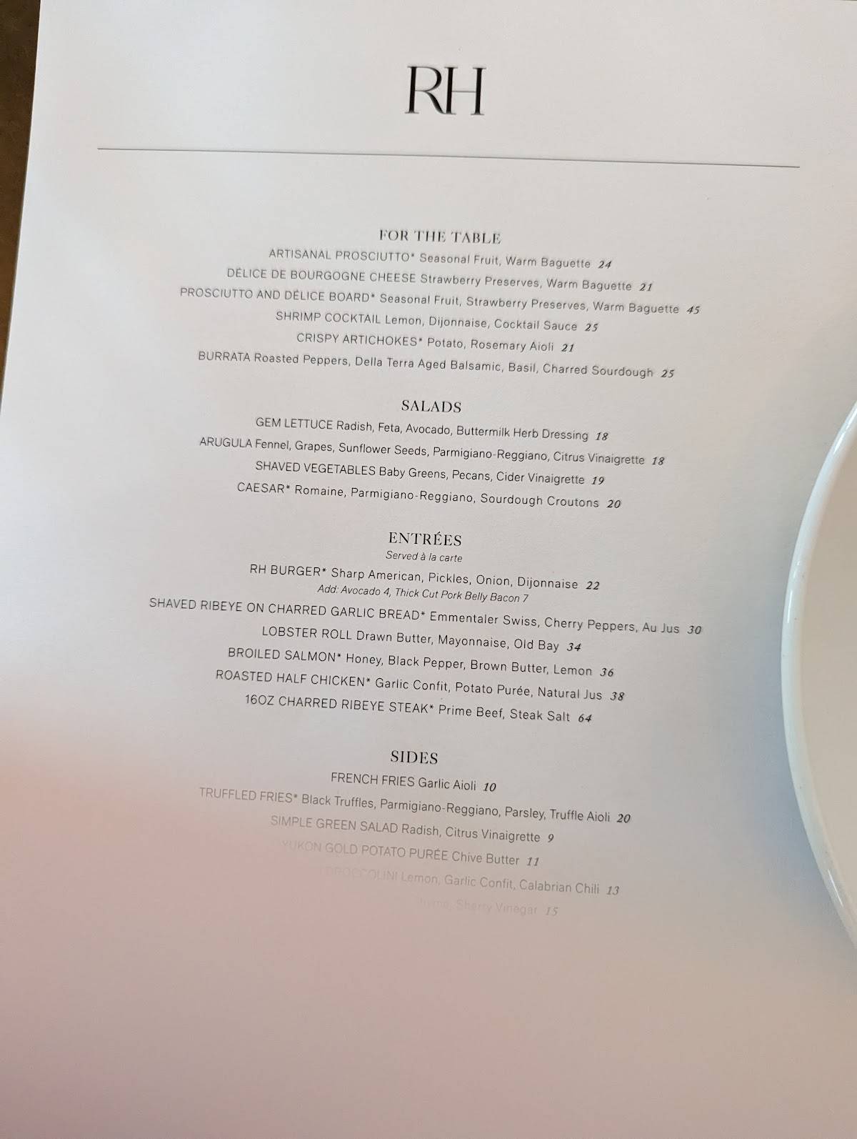 Menu at RH Rooftop Restaurant West Palm, West Palm Beach