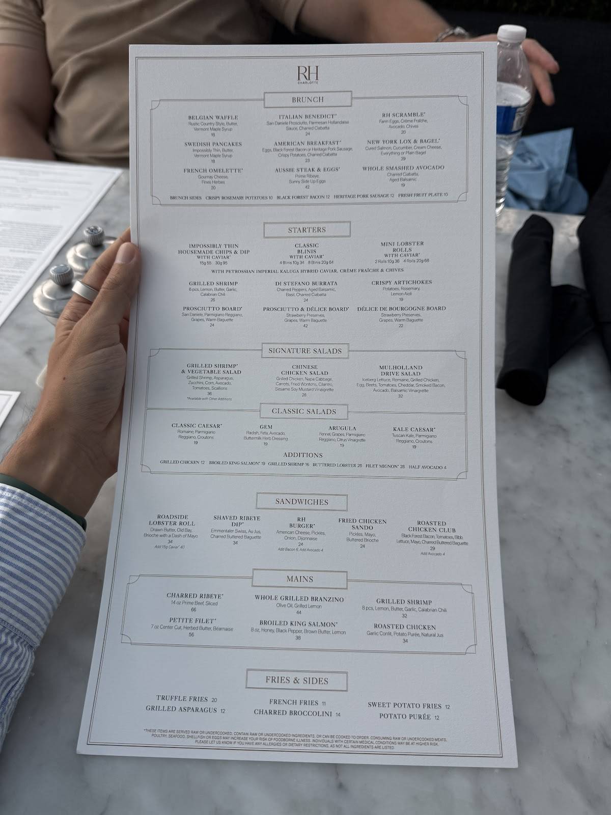 Menu at RH Rooftop Restaurant at RH Charlotte, Charlotte