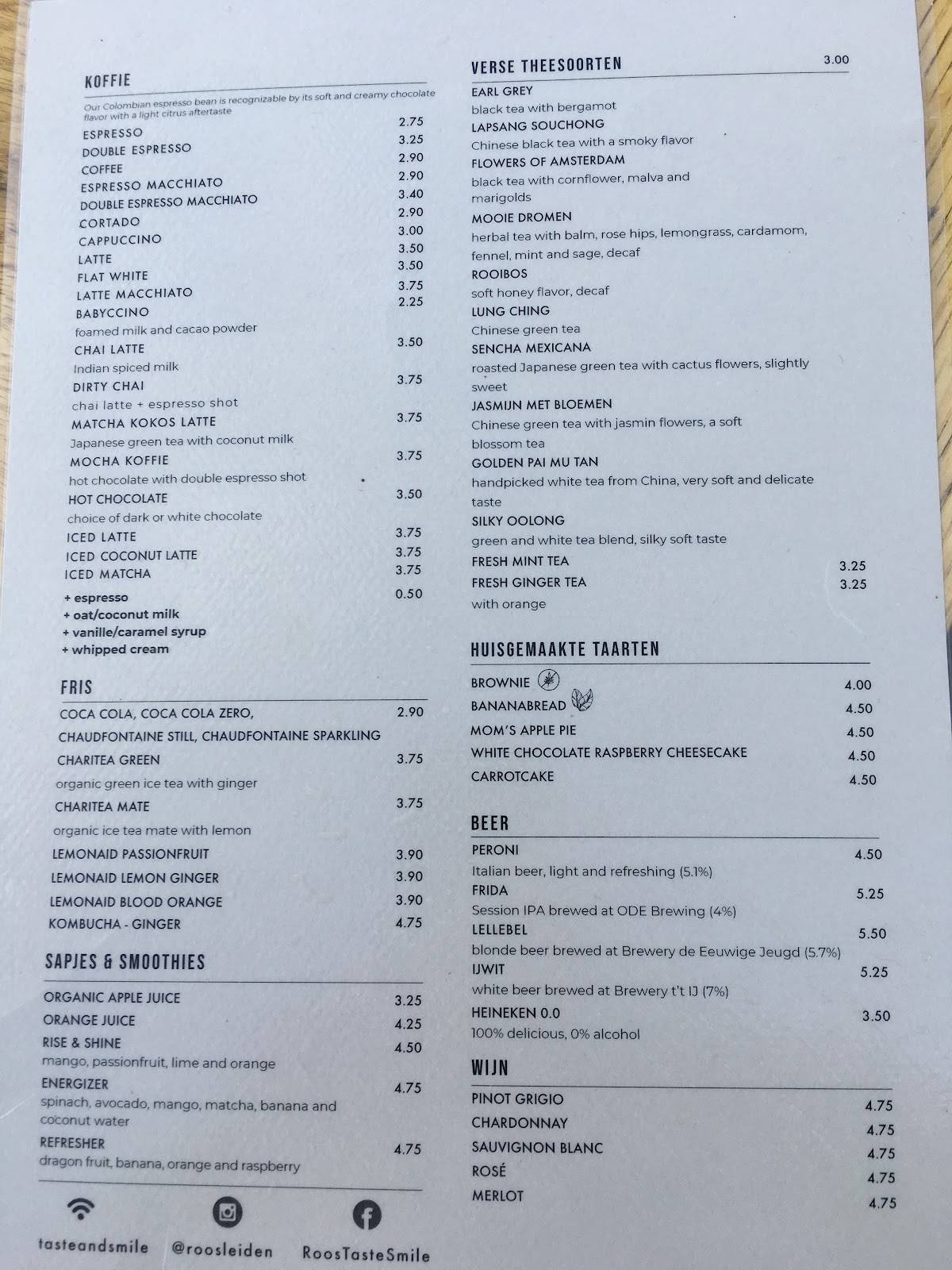 Speisekarte von ROOS -Taste & Smile, Leiden