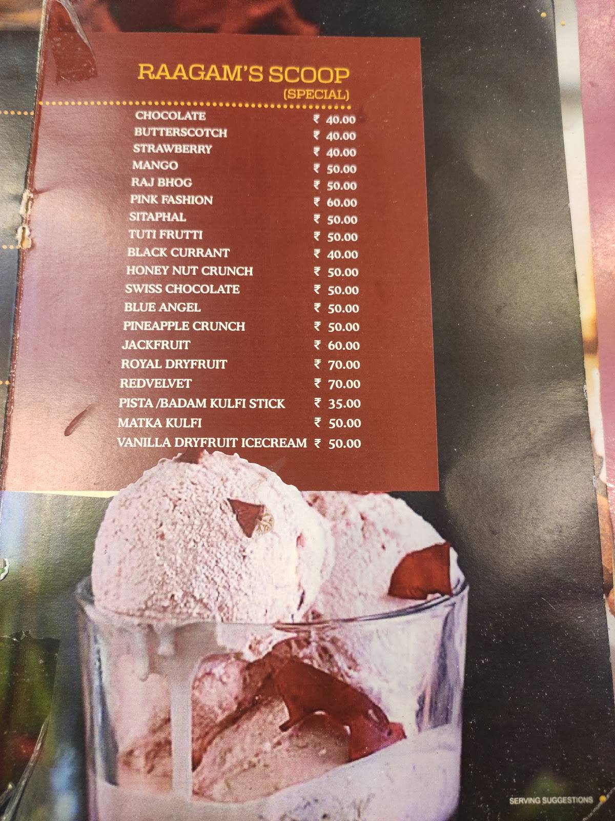 Menu at Raagam's Palate, Udumalpet