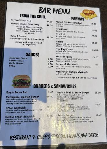Menu at Racecourse Hotel Werribee restaurant, Werribee