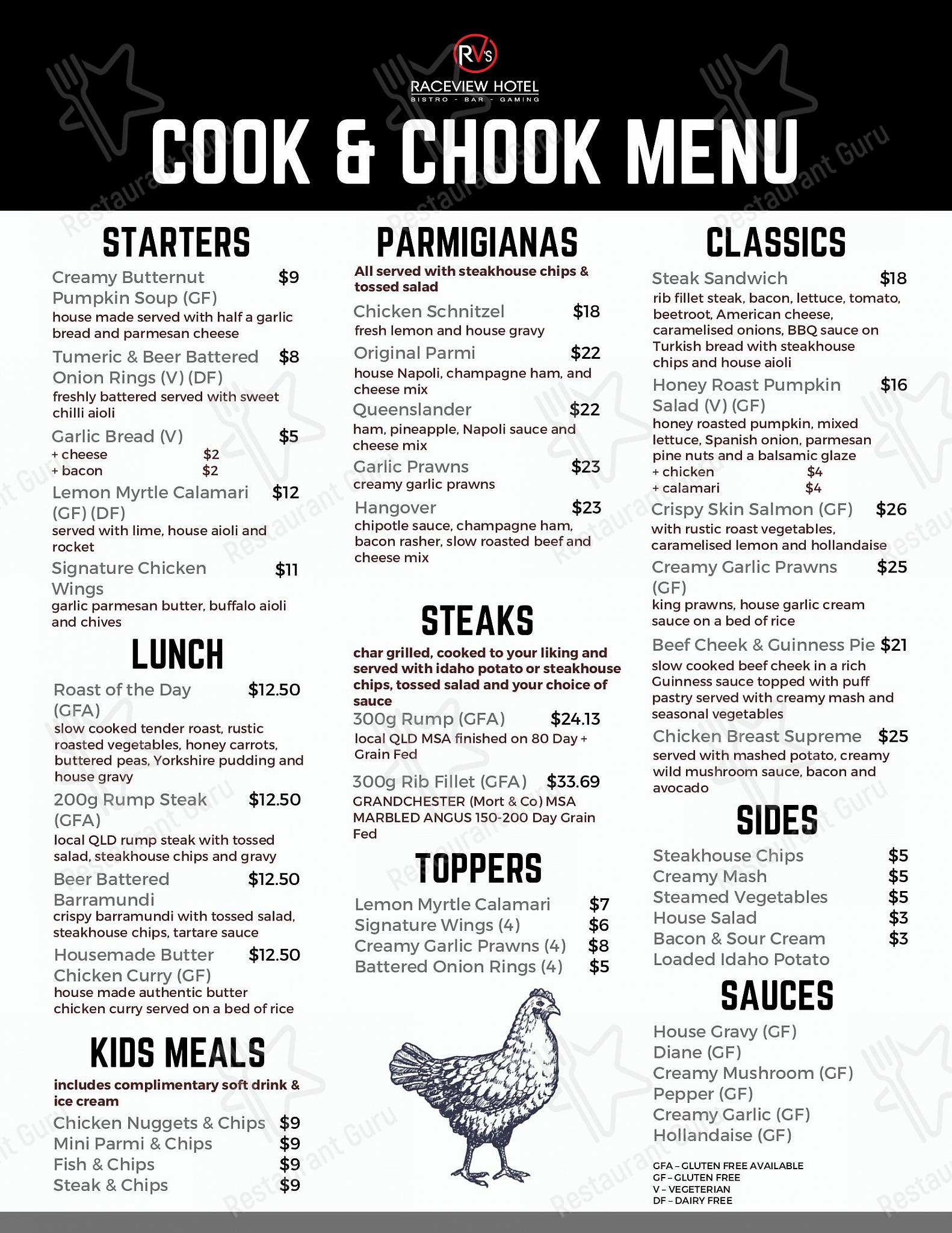Menu at Raceview Hotel restaurant, Raceview